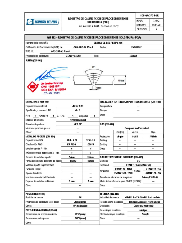 PQR SDP 02 | PDF | Construcción | Soldadura