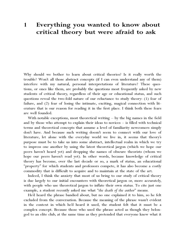 1 Everything You Wanted To Know About Critical Theory But Were Afraid To Ask | PDF | Theory ...