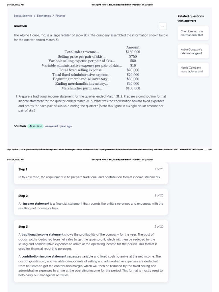 The Alpine House, Inc., Is A Large Retailer of Snow Skis. | PDF | Gross Margin | Income Statement