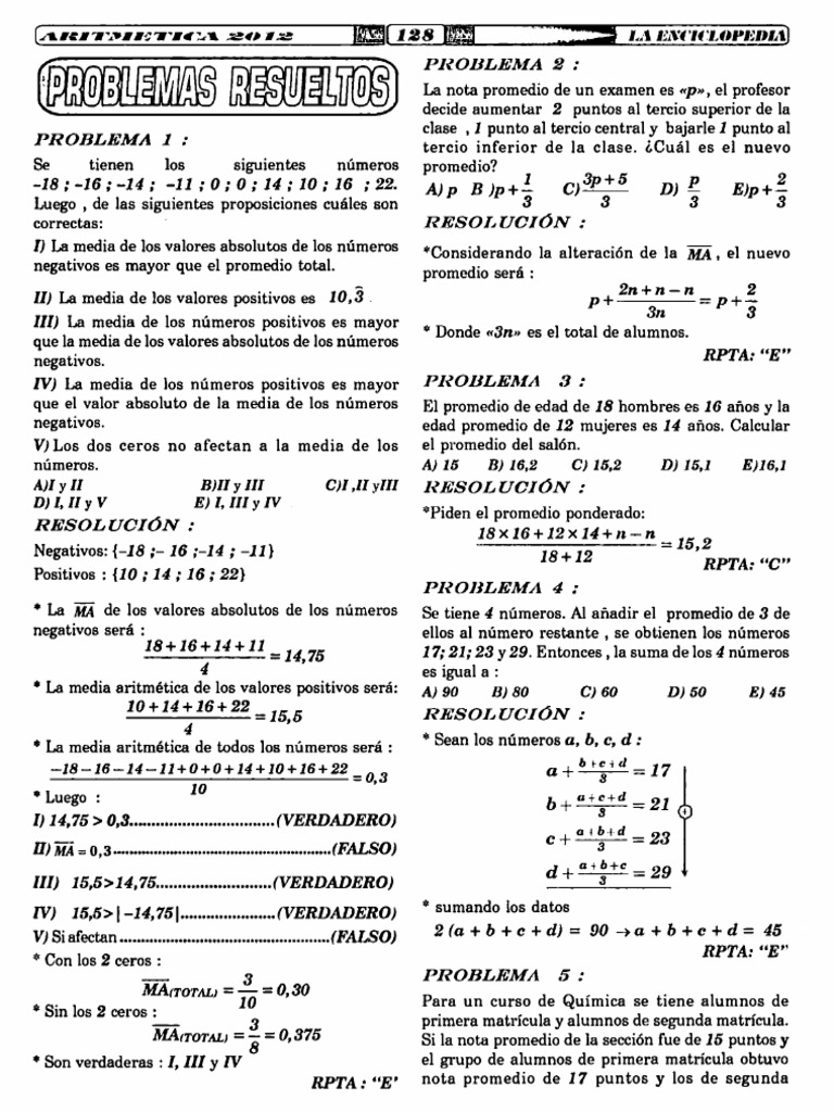 3) Promedios 5 17 | PDF | Matemáticas | Matemática Elemental
