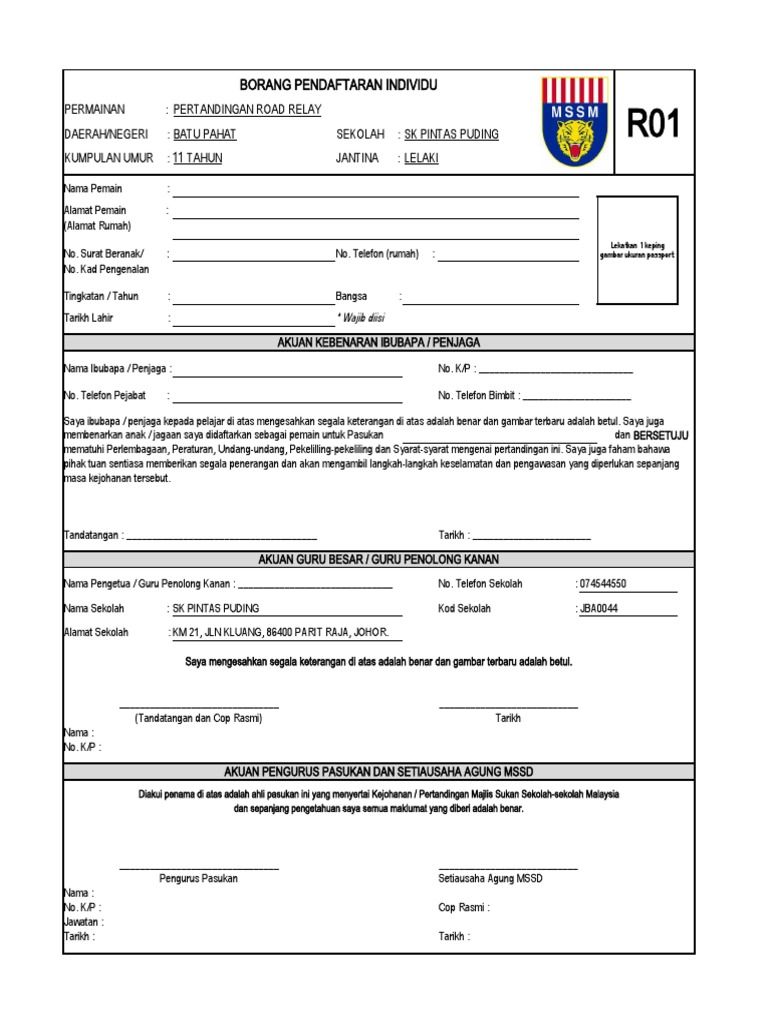 Borang Pendaftaran Individu | PDF