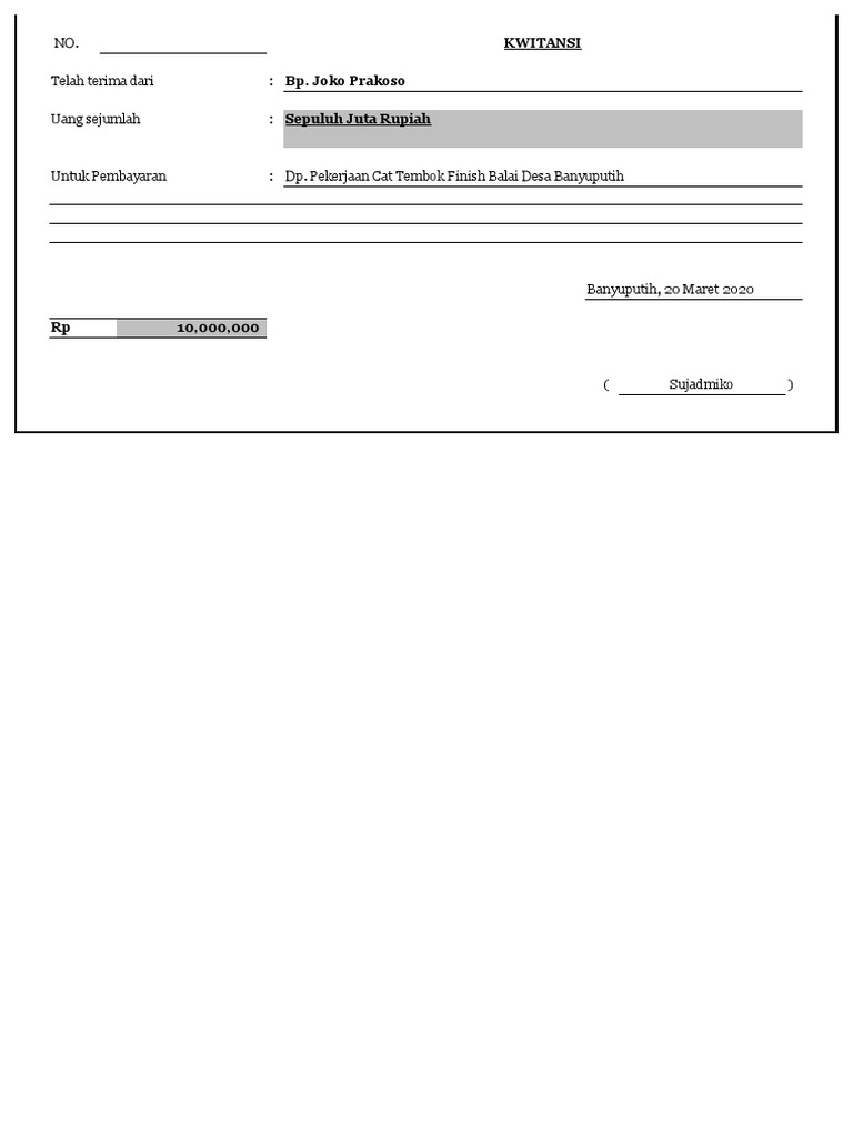 Template Kwitansi Pembayaran Excel | PDF