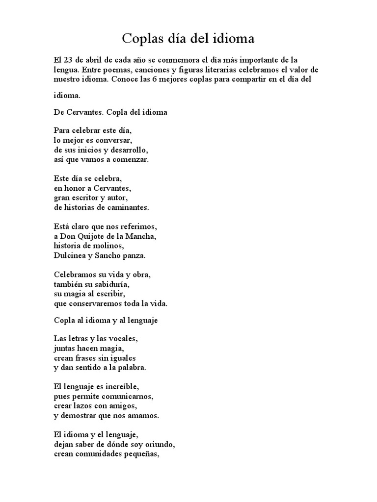 Coplas Día Del Idioma | PDF