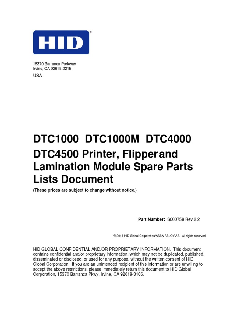 Fargo DTC1000 Parts List | PDF | Technology & Engineering