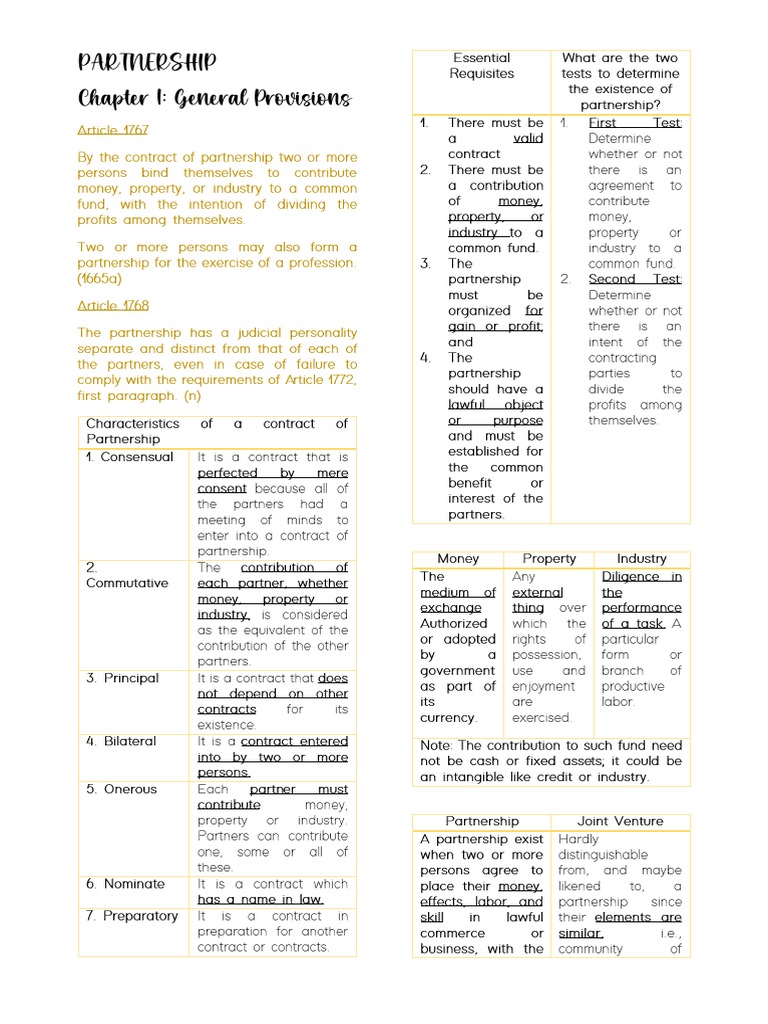 Partnership Chapter 1: General Provisions | PDF