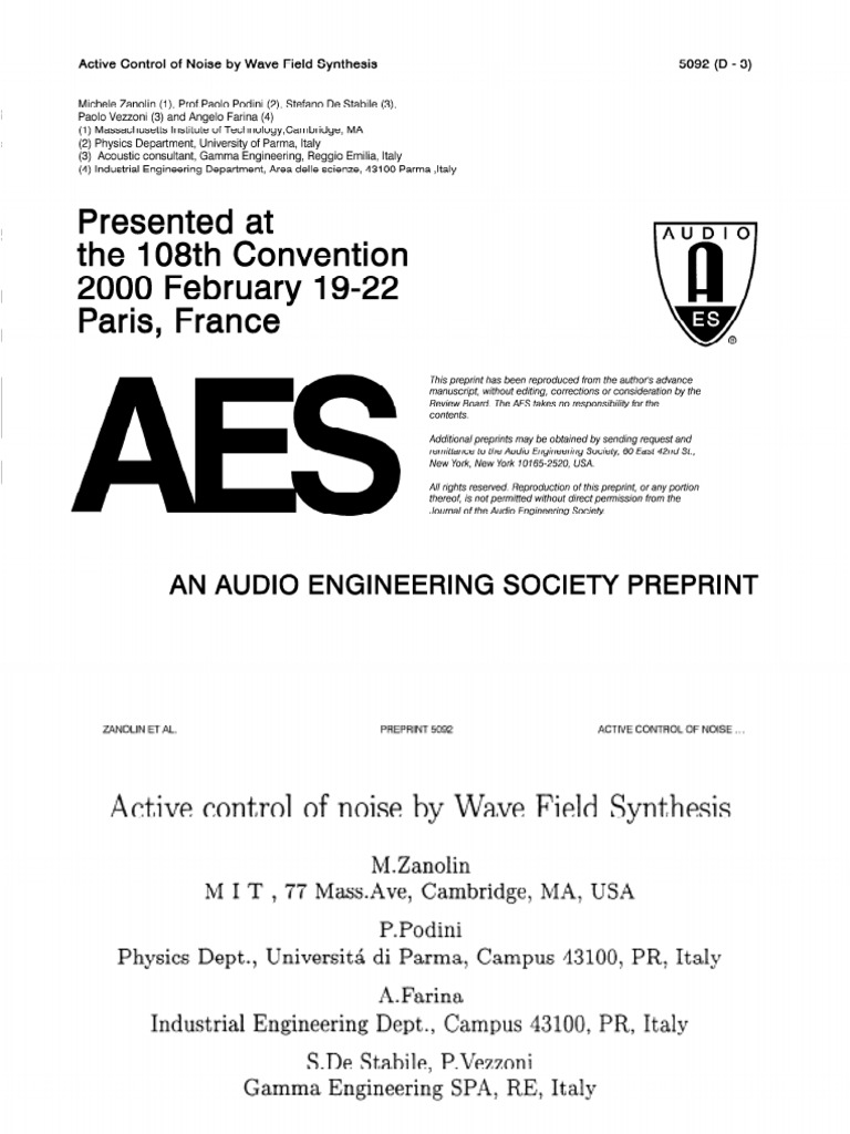 Active Control of Noise by Wave Field Synthesis | PDF | Loudspeaker | Acoustics