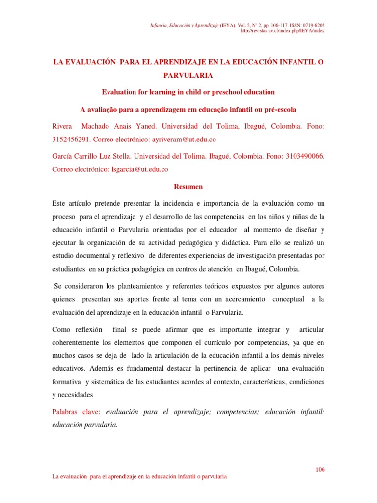 Evaluacion en Educación Parvularia | PDF | Educación de la primera infancia | Evaluación
