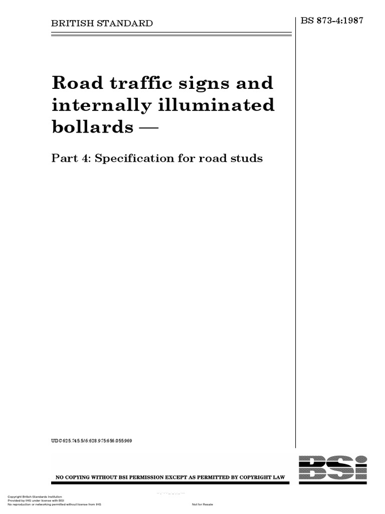 BS 873-4 - 1987 Road Traffic Signs and Internally Illuminated Bollards ...