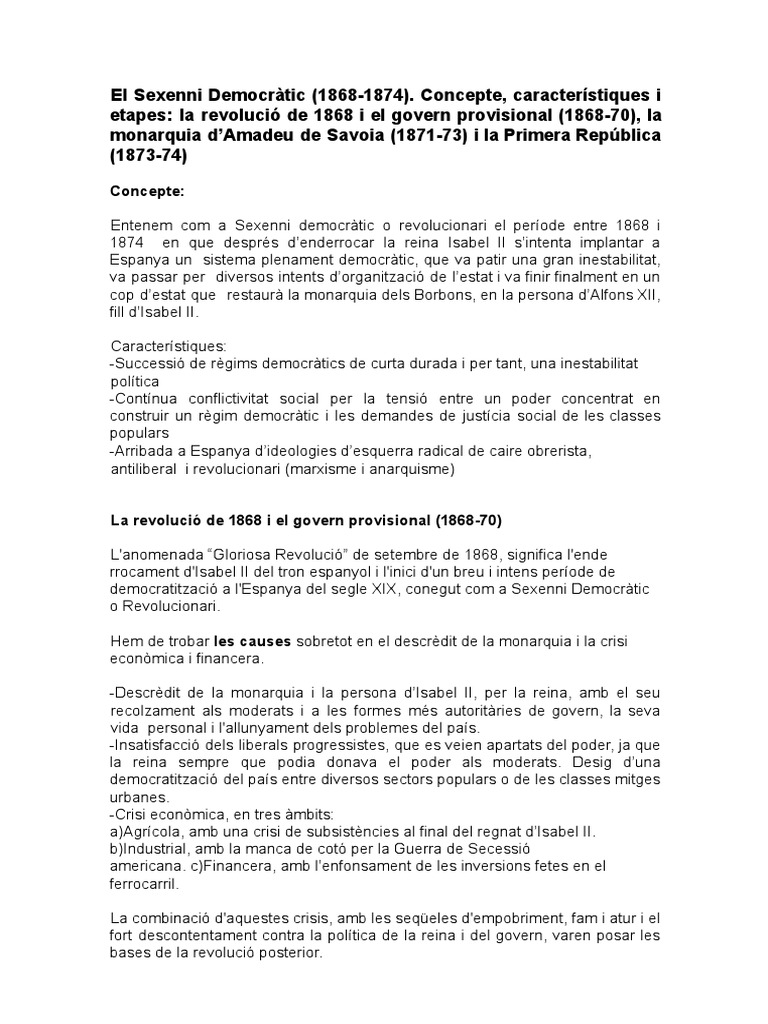 El Sexenni Democràtic (1868-1874) . | PDF