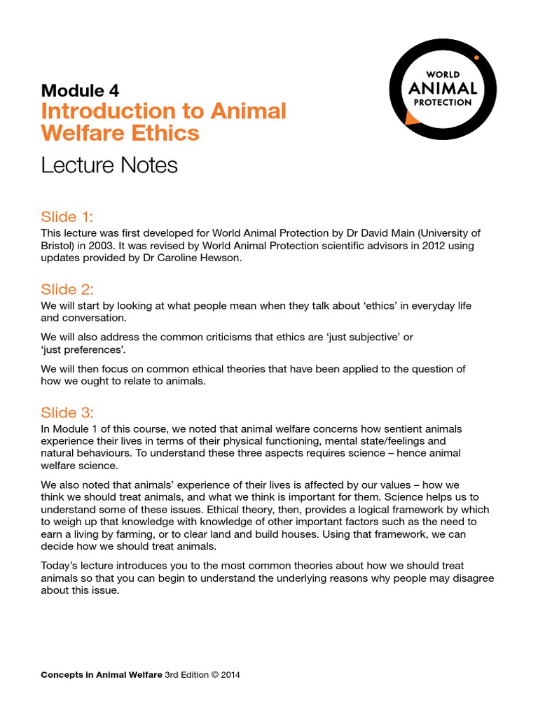 Introduction To Animal Welfare Ethics: Lecture Notes | PDF | Animal ...