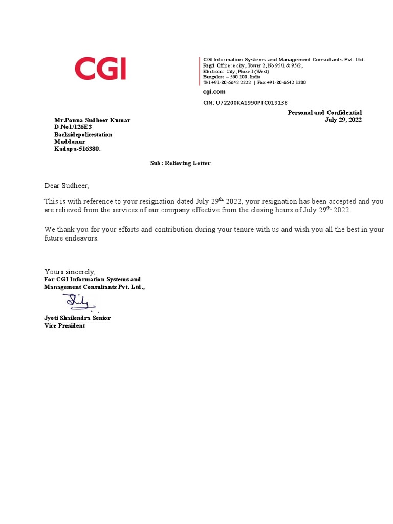 CGI Relieving Letter and Documentation Requirements | PDF | Access ...