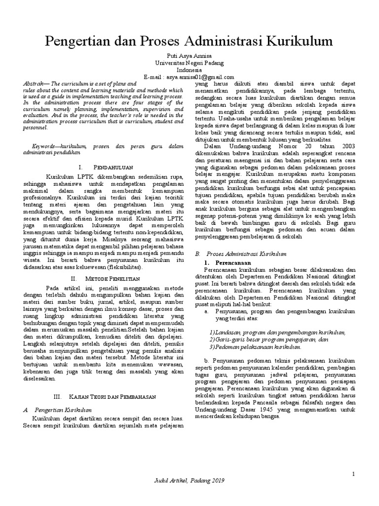 Pengertian Dan Proses Administrasi Kurikulum | PDF
