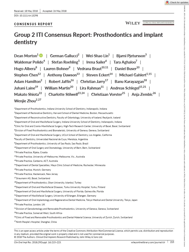 Clinical Oral Implants Res - 2018 - Morton - Group 2 ITI Consensus Report Prosthodontics and ...