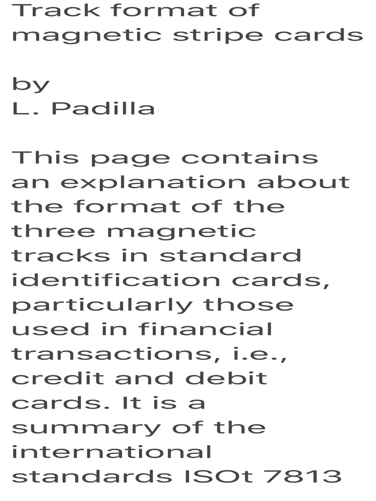 Magnetic Stripe Track Format Overview | PDF | Personal Identification ...