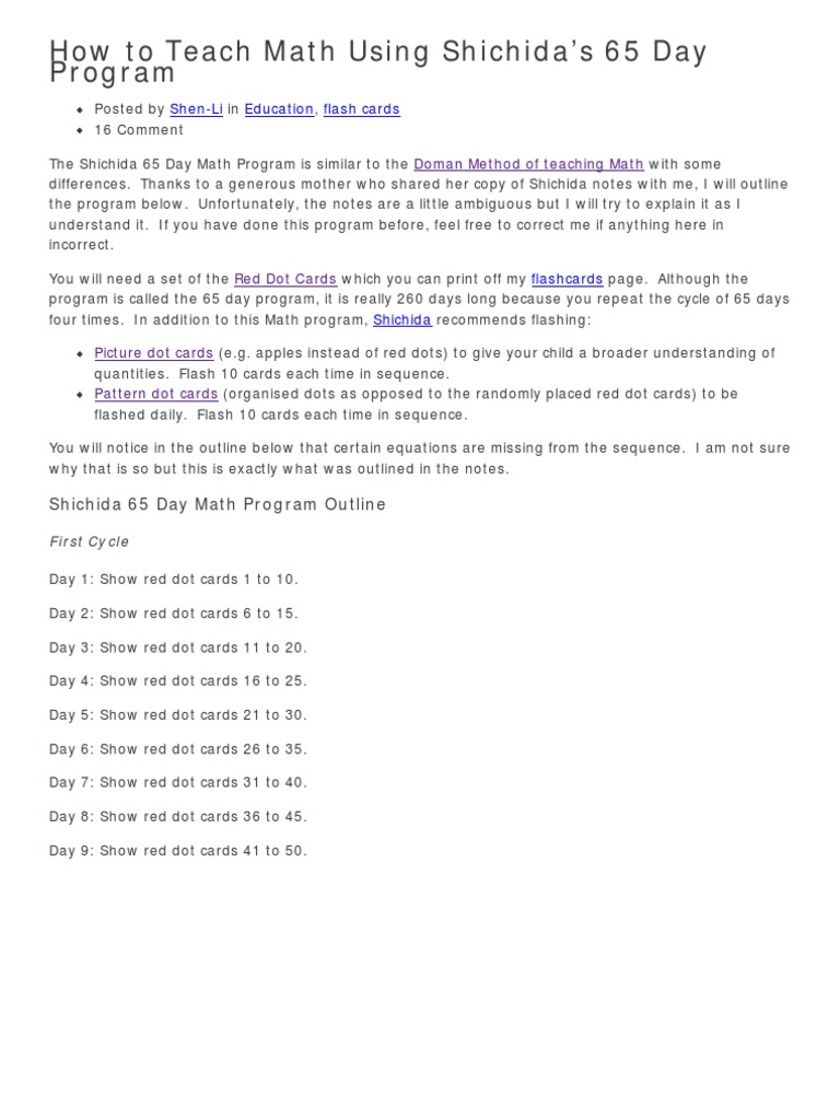 Shichida 65-Day Math Teaching Guide | PDF | Teaching Mathematics