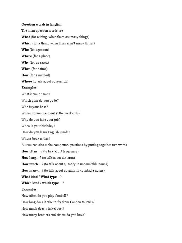 Lesson 12 Question Words in English | PDF | English Language | Verb