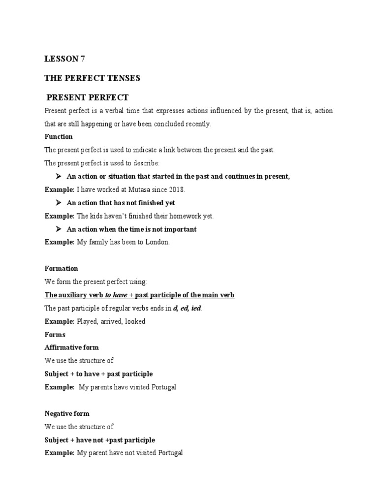 LESSON 6 Perfect Tenses | PDF | Verb | Grammatical Tense