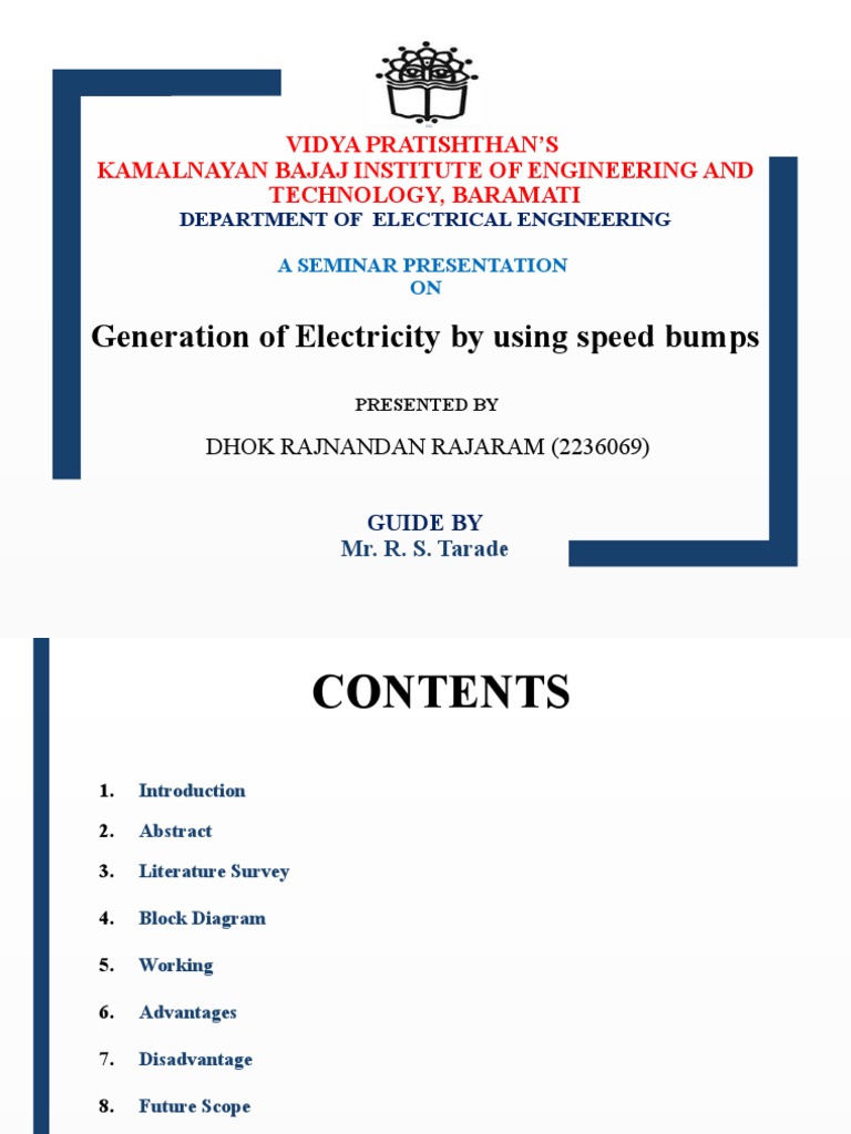 Generation of Electricity by Using Speed Bumps Seminar Presentation | PDF | Electric Generator ...