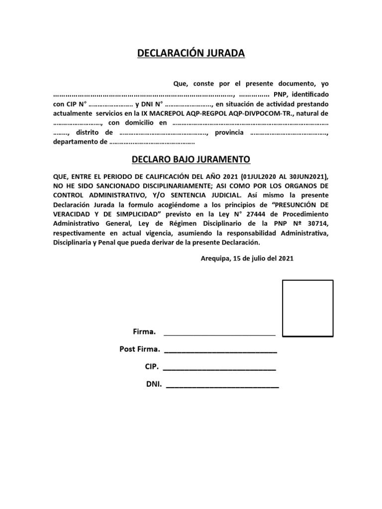 Declaración Jurada | PDF