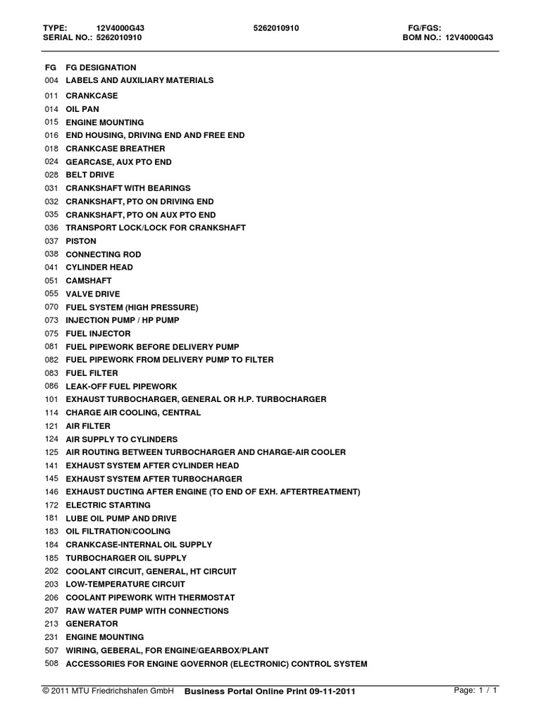 MTU PARTS 12V4000G43 5262010910 Petrobras | PDF | Screw | Engines