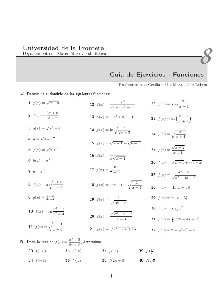 Guia de Ejercicios Funciones | PDF | Función (Matemáticas) | Análisis matemático