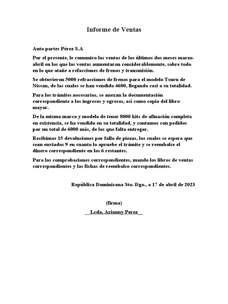 Informe de Ventas | PDF