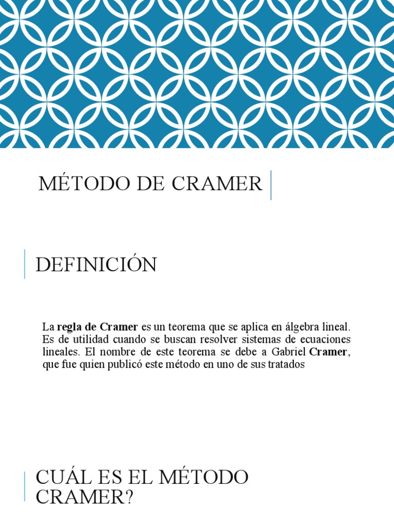 Clase Método de Cramer | PDF | Ecuaciones | Sistema de ecuaciones lineales
