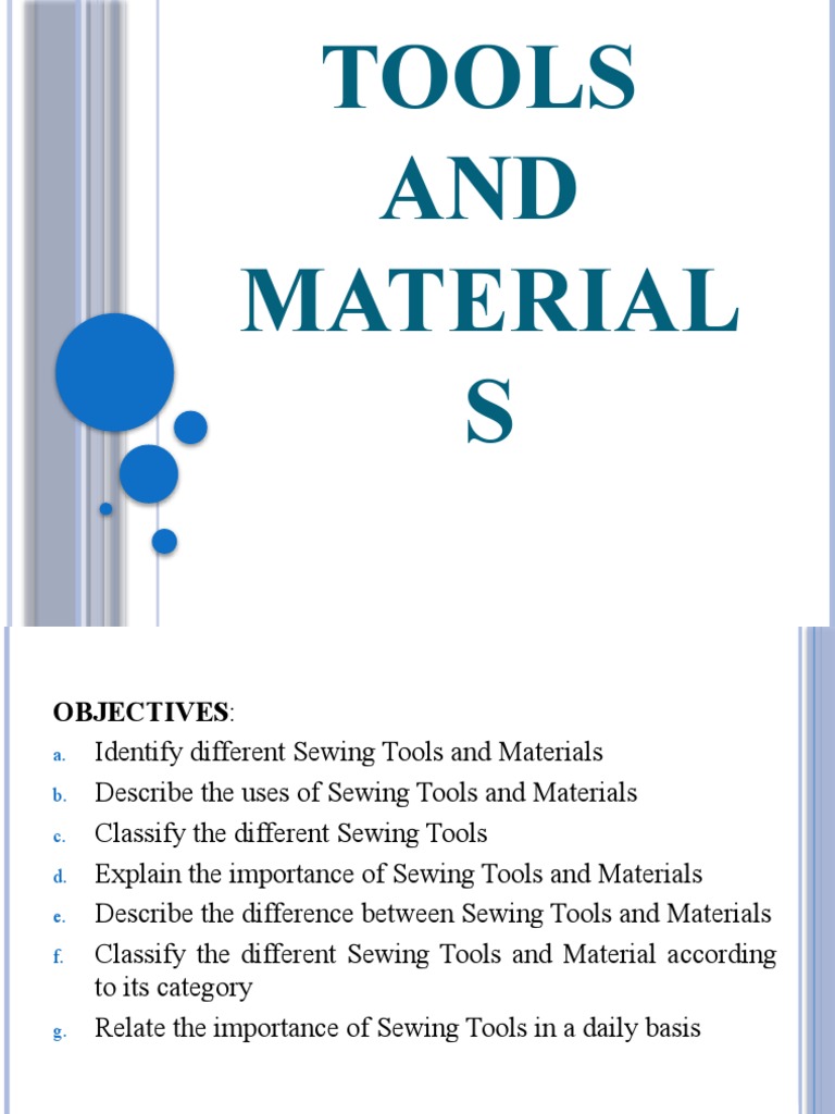 Tools vs. Materials in Sewing | PDF | Sewing | Scissors