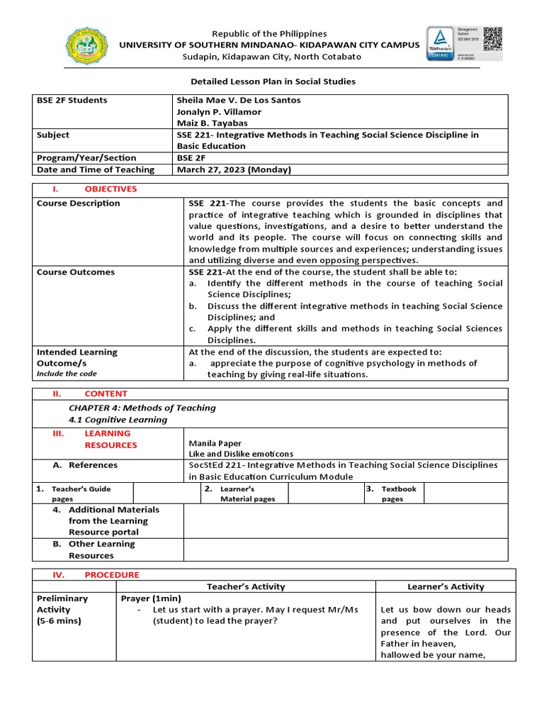 Detailed Social Studies Lesson Plan | PDF | Learning | Teachers