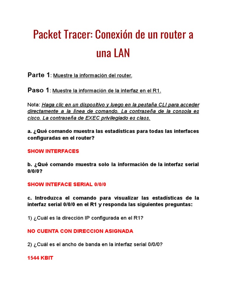 Packet Tracer - Conexión de Un Router A Una LAN - DenisMG | PDF | Enrutador (Computación ...