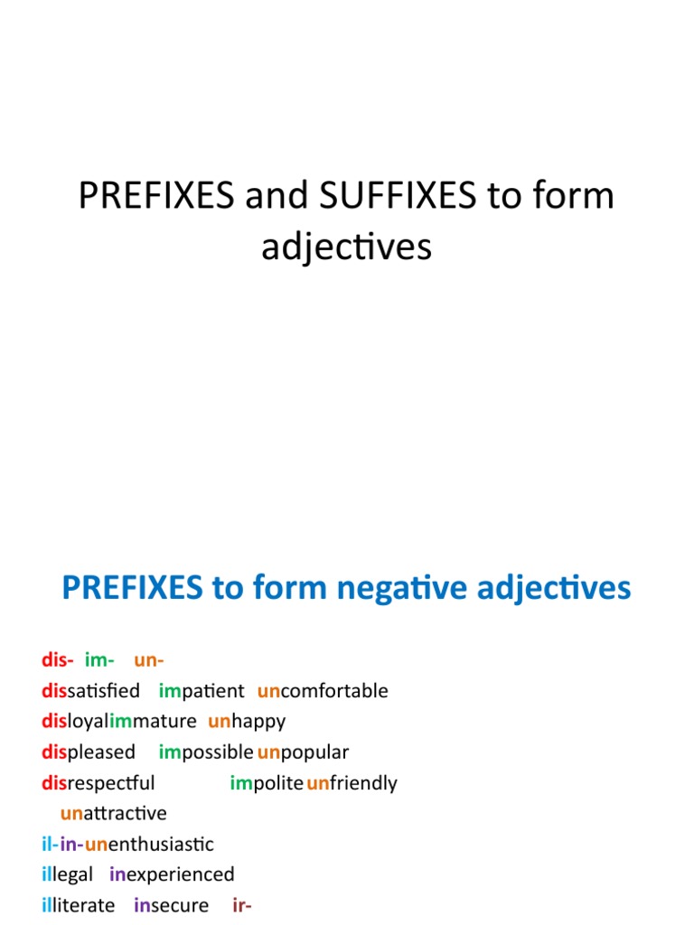 Adjective Formation: Prefixes & Suffixes | PDF | Morphology ...