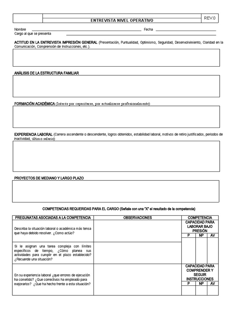 Entrevista Nivel Operativo | PDF