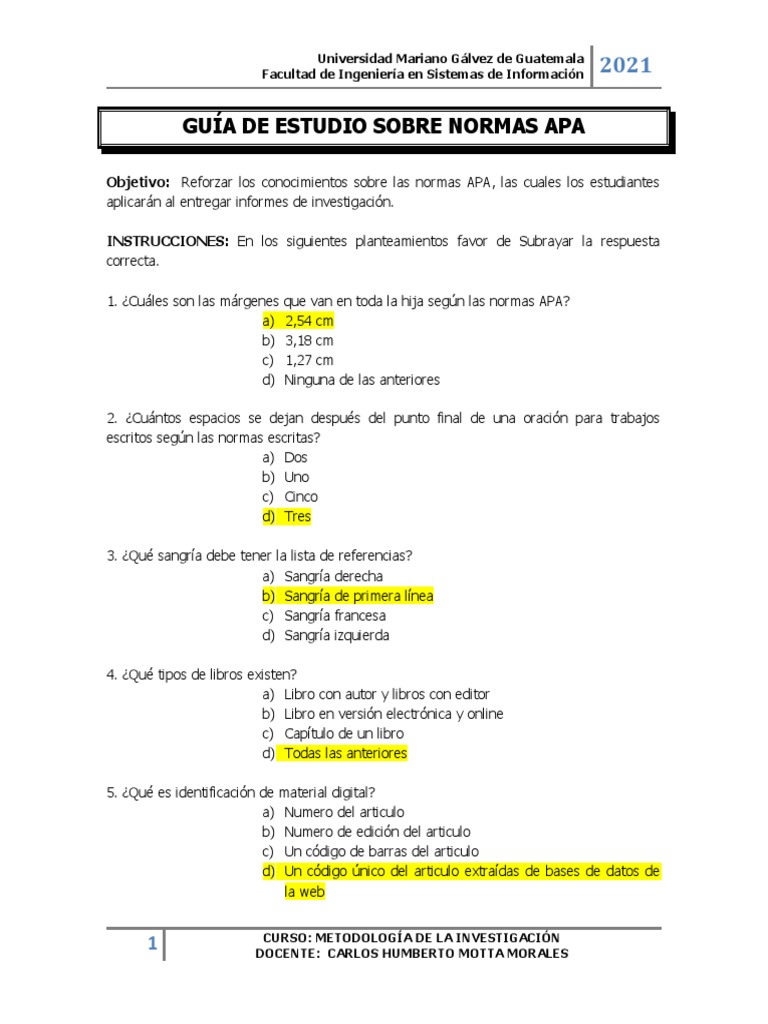 Guía de Estudio Sobre Normas Apa: Objetivo: Reforzar Los Conocimientos Sobre Las Normas APA, Las ...