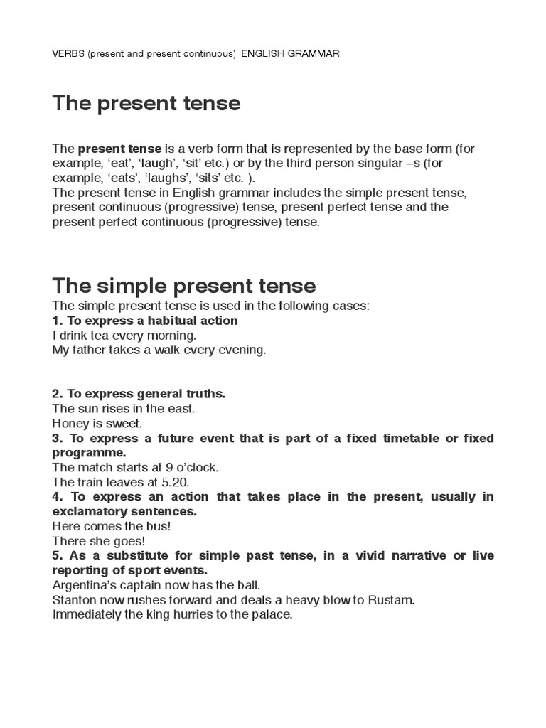 VERBS (Present and Present Continuous) English Grammar | Download Free PDF | Grammatical Tense ...