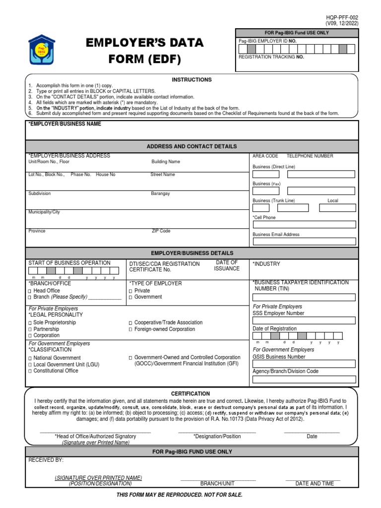 Employer'S Data Form (Edf) : Instructions | PDF | Business