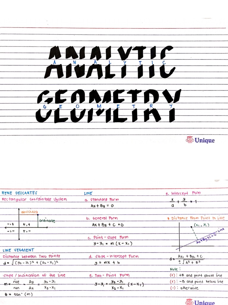 Analytic Geometry Formulas Pdf