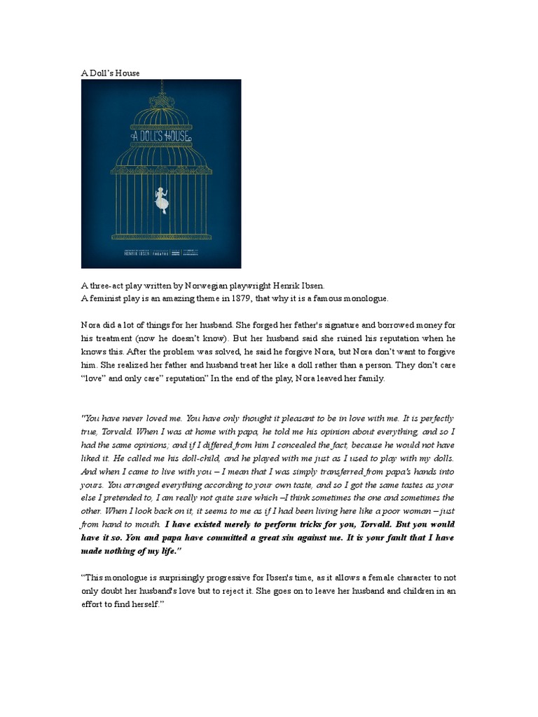 A Feminist Wake-Up Call: Nora's Realization of Her Objectification in A Doll's House | PDF