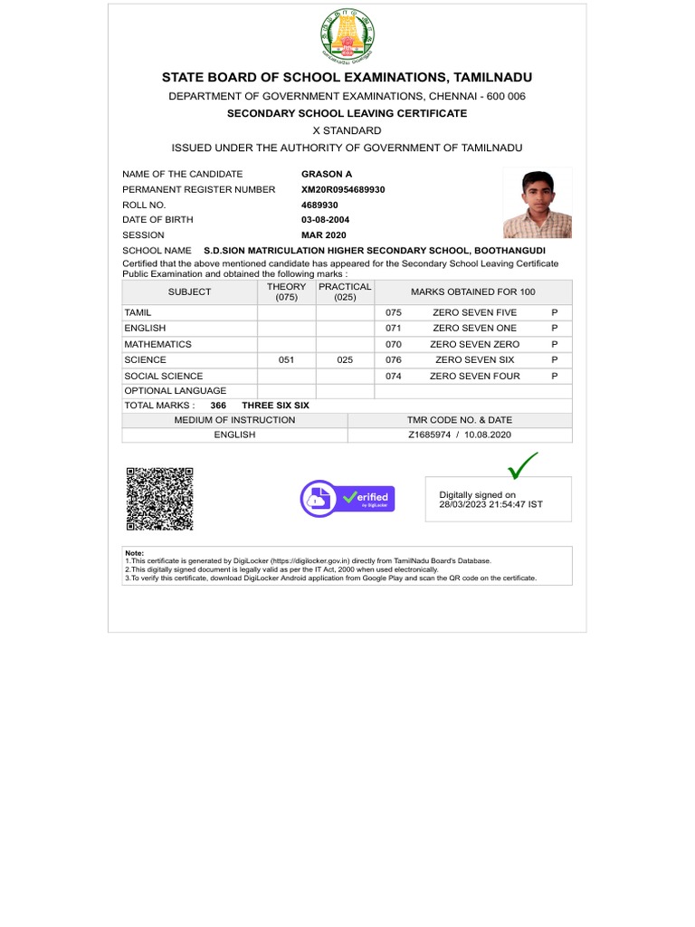 Grason 10std Mark Sheet | PDF