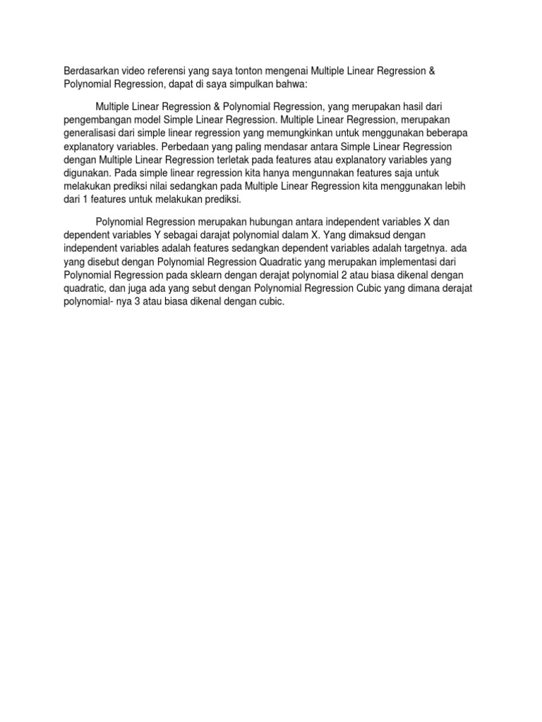 Resume - Multiple Linear Regression & Polynomial Regression | PDF