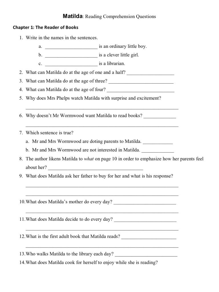 Matilda Reading Comprehension Questions | PDF