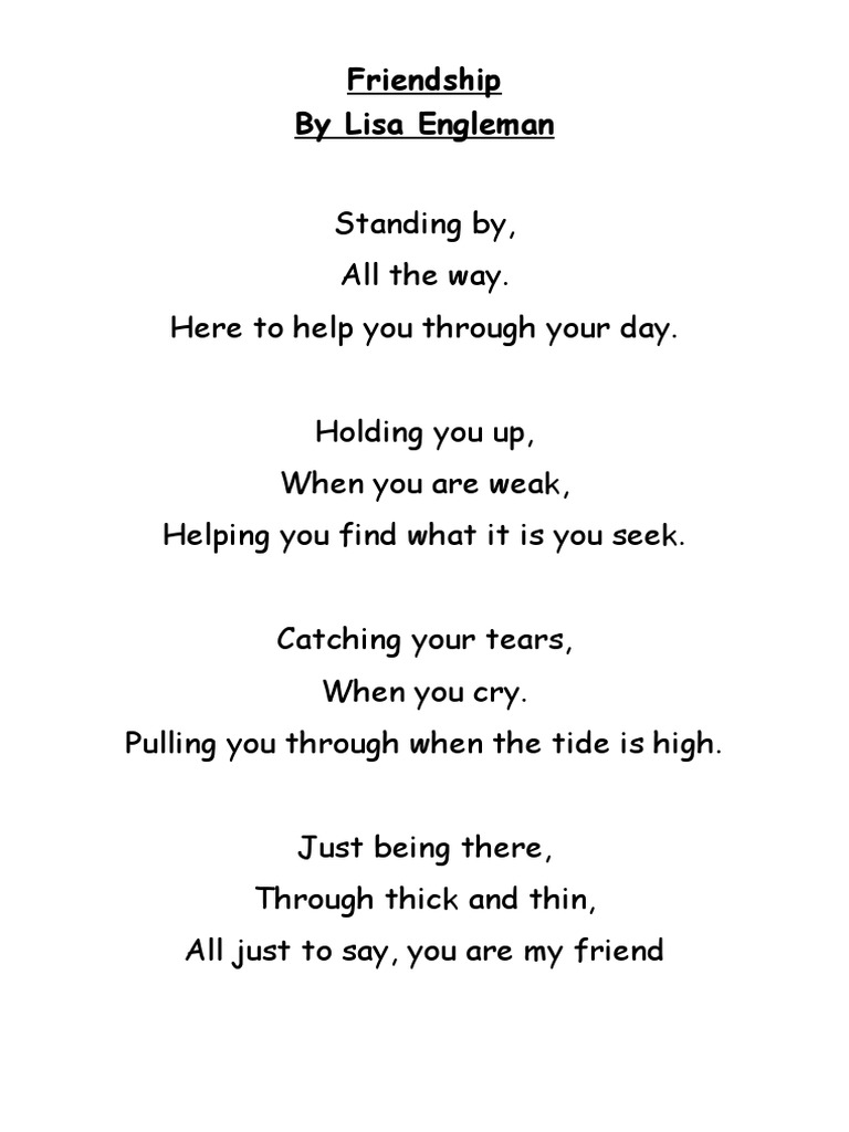 Friendship by Lisa Engleman | PDF | Poetry