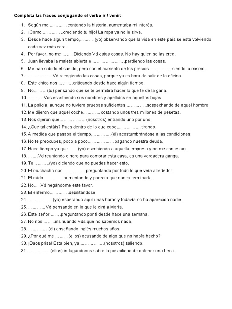 Ejercicios Ir Venir | PDF