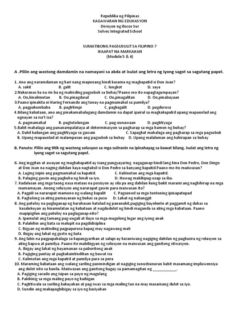 Q4 FIL 7 tEST WK 5-6 | PDF