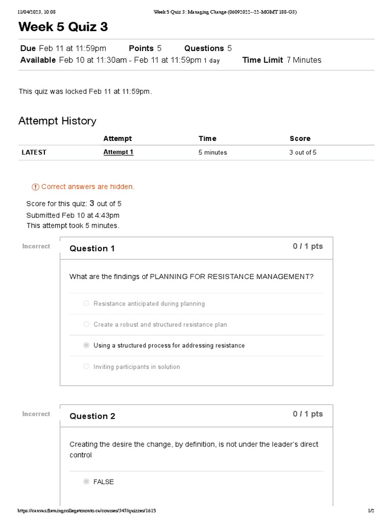 Change Management Quiz | PDF