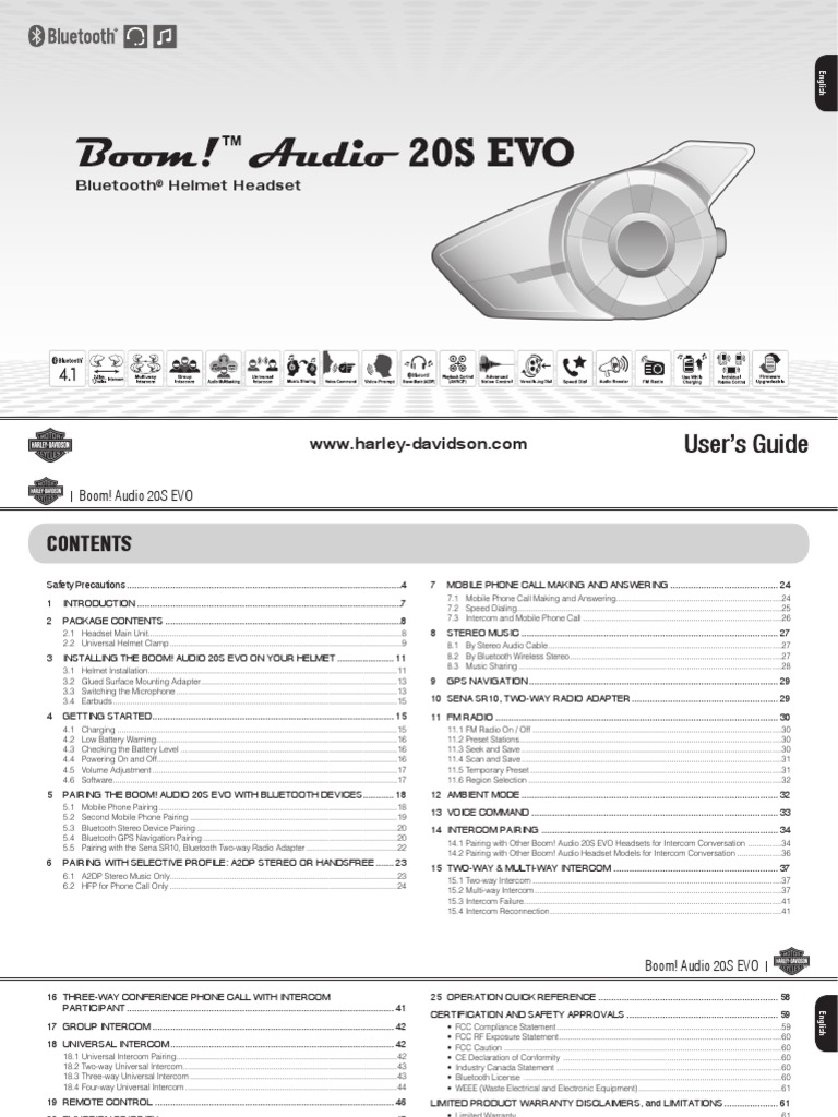 UsersGuide 20S EVO For Harley v1.7 en 170405 | PDF | Bluetooth | Smartphone