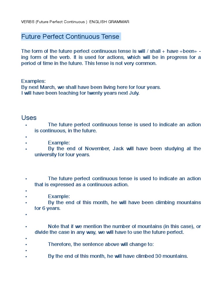 Future Perfect Continuous Guide | PDF | Grammatical Tense | Semantic Units