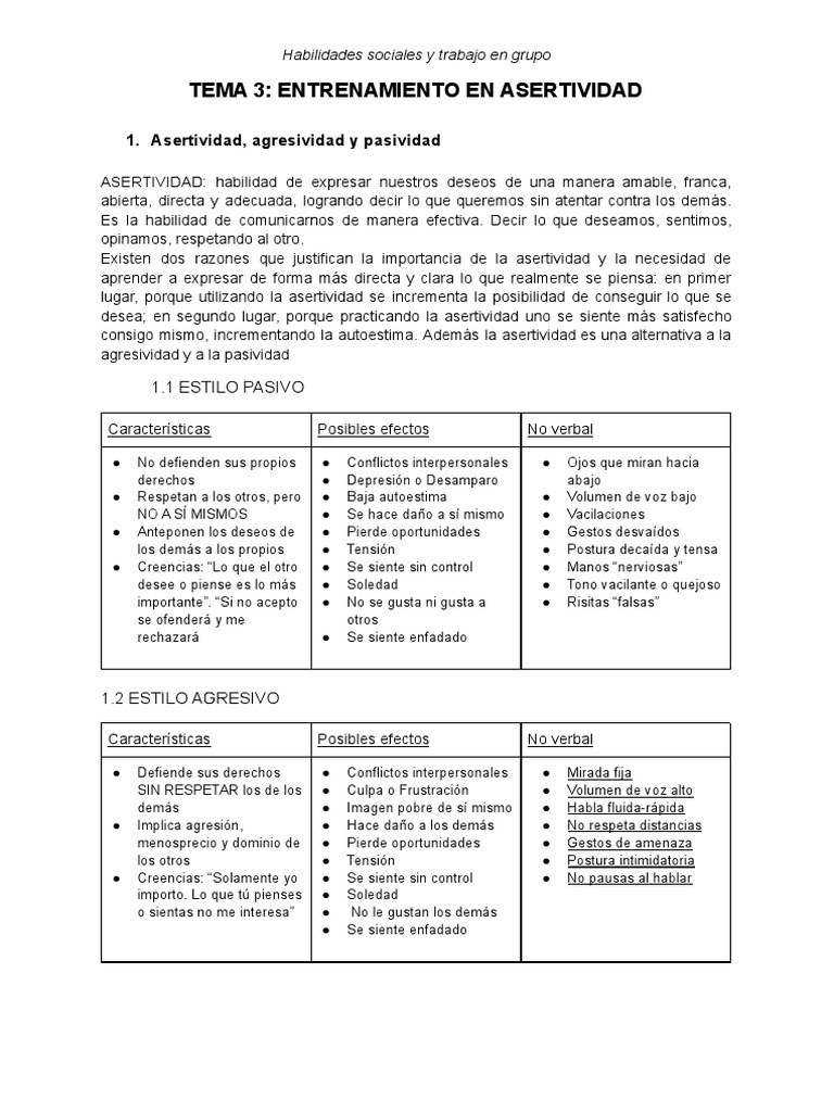 Tema 3 HABILIDADES SOCIALES | Descargar gratis PDF | Comunicación no verbal | Autoestima