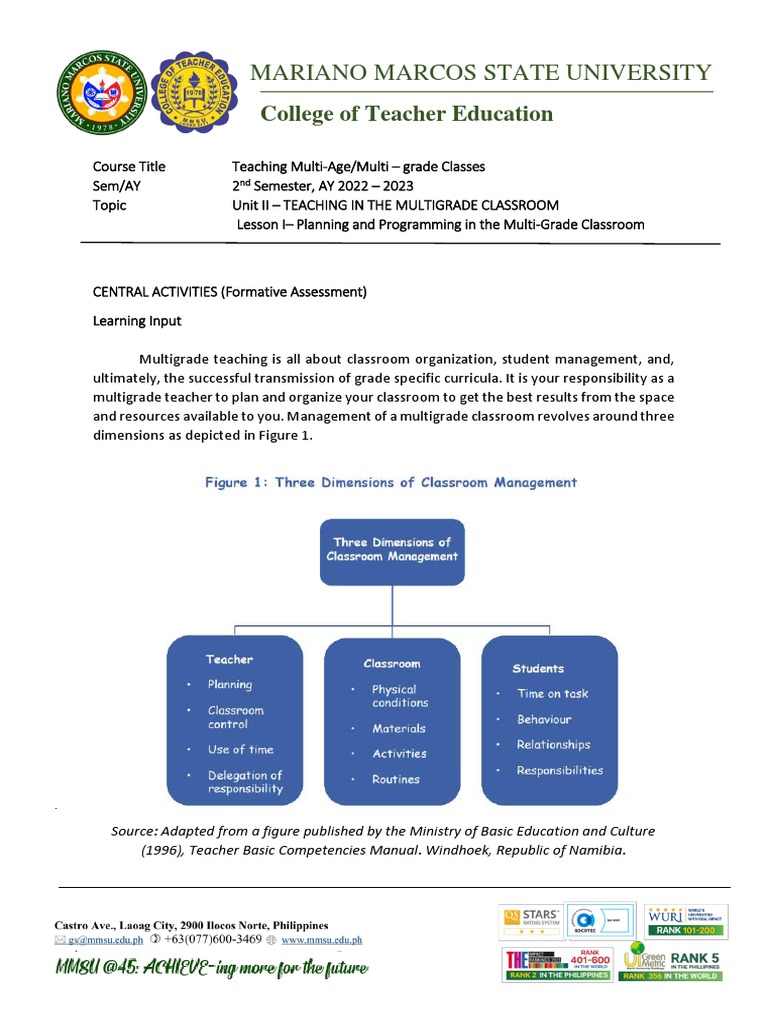 Lesson 4 Lecture Planning and Programming in The Multigrade Classroom1 | PDF | Teachers | Classroom