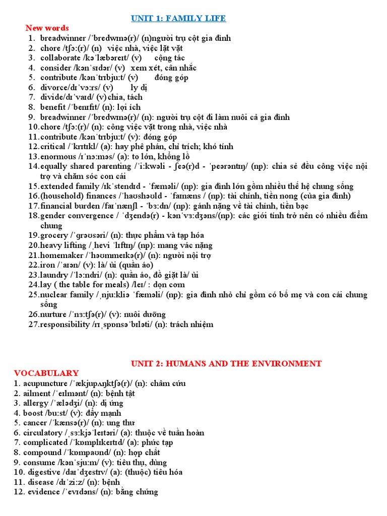 T V NG UNIT 1-3 | PDF