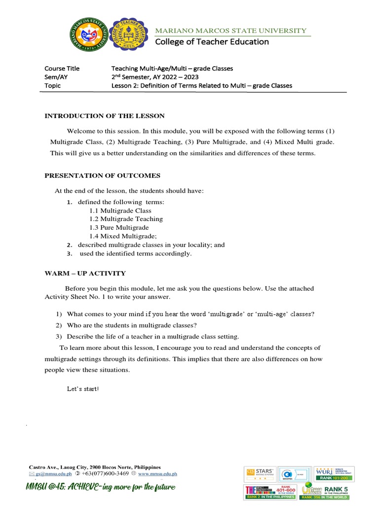 Lesson 2 - Definition of Terms Related To MGC | PDF | Teachers | Schools